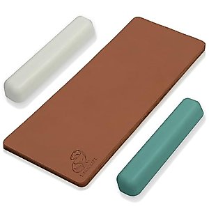 BeaverCraft Leather Strop Kit for Knife Sharpening Carving Knife Strop with Green-Gray & White Polishing Compound - Leather Sharpening Strop 2-sided 3 x 8 IN, Leather Honing Strop Block LS2P11