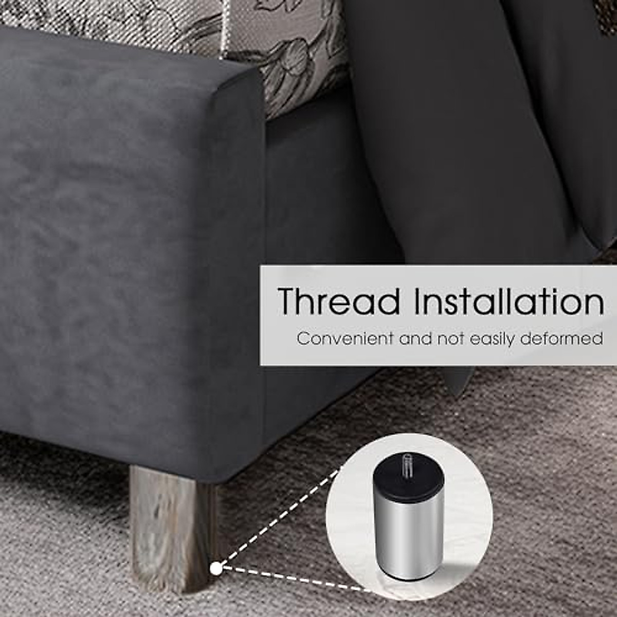 PaPaJet Upholstered Queen Bed Frame with Tall Headboard, Wingback Platform Bed, Velvet Tufted Button, No Box Spring Needed, Easy Assembly, Grey