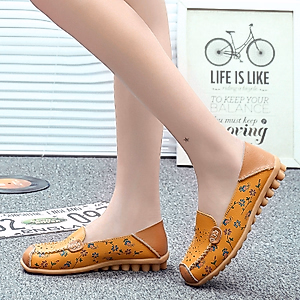 VenusCelia Women's LiFloral Comfort Walking Flats Loafer(10 M US,LiFl-Yellow)