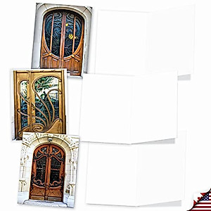 The Best Card Company - 10 Blank Note Cards Boxed (4 x 5.12 Inch) - Architecture, Assorted All Occasion Cards - Art Nouveau Doors M4624OCB-B1x10