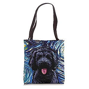 Black Goldendoodle Labradoodle Starry Night Dog Portrait Aja Tote Bag