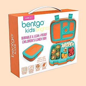 Bentgo Kids Bento-Style 5-Compartment Leak-Proof Lunch Box - Ideal Portion Sizes for Ages 3 to 7 - Durable, Drop-Proof, Dishwasher Safe, BPA-Free, & Made with Food-Safe Materials (Orange)