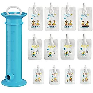 Fruit Puree Filler, Portable Food Pouch Filler Fruit Squeeze Puree Filler Vegetable Puree Maker Fruit Juice Food Maker with 12pcs Reusable Food Pouches for Kids Indoor and Outdoor Usage (Blue)