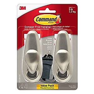 Command Forever Classic Large Metal Wall Hooks, Damage Free Hanging Wall Hooks with Adhesive Strips, No Tools Wall Hooks for Hanging Decorations in Living Spaces, 2 Metal Hooks and 4 Command Strips