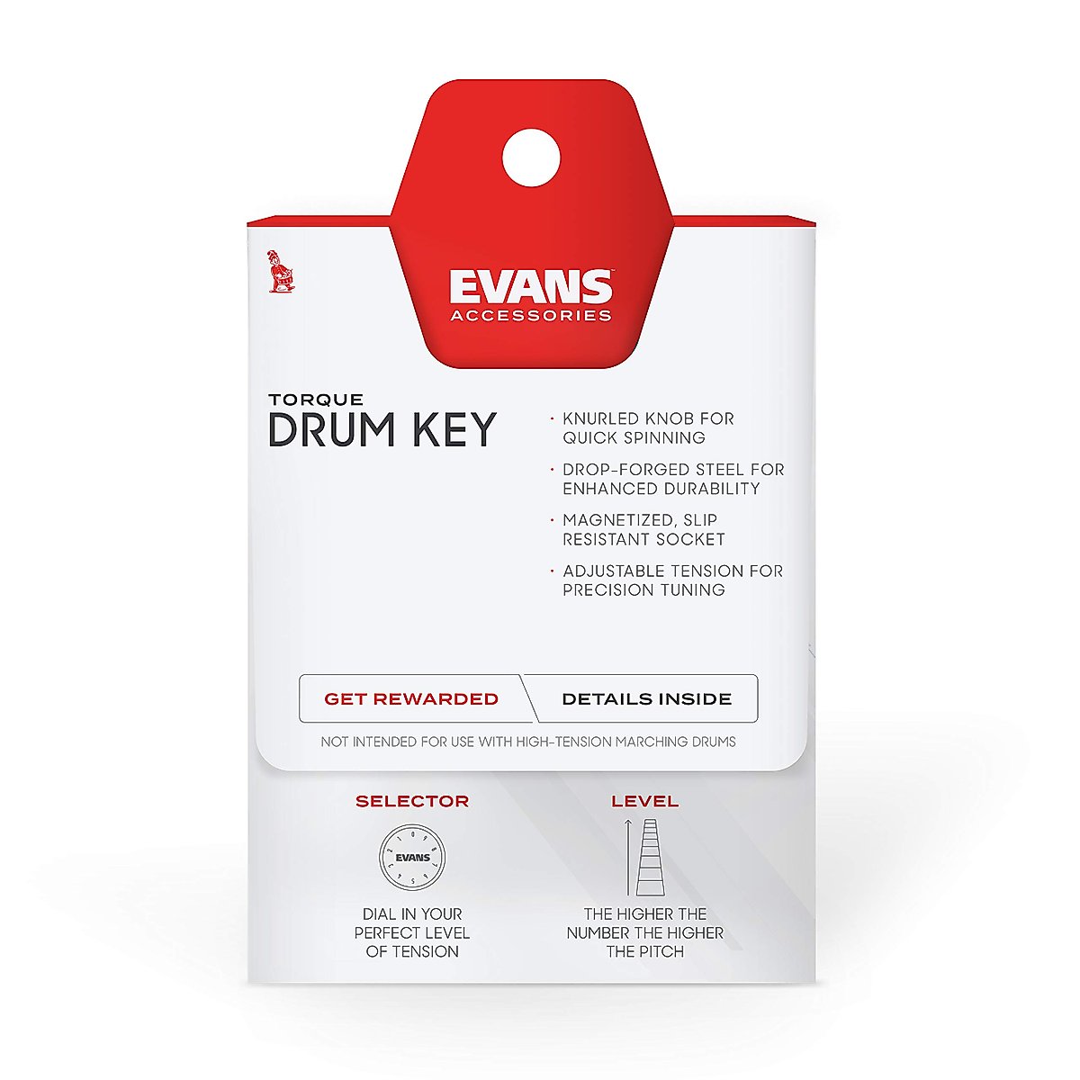 Evans Torque Key - Drum Key Tuner - Magnetic Drum Tuner - Drum Tuning Key with Tension Setting - Ergonomic Drum Torque Key