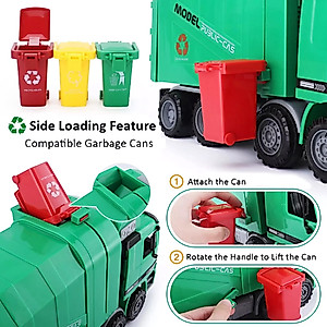 Liberty Imports Kids 14" Garbage Truck Toy, Large Friction Powered Sanitation Waste Management Truck Play Vehicle with Side Loading and Back Dump