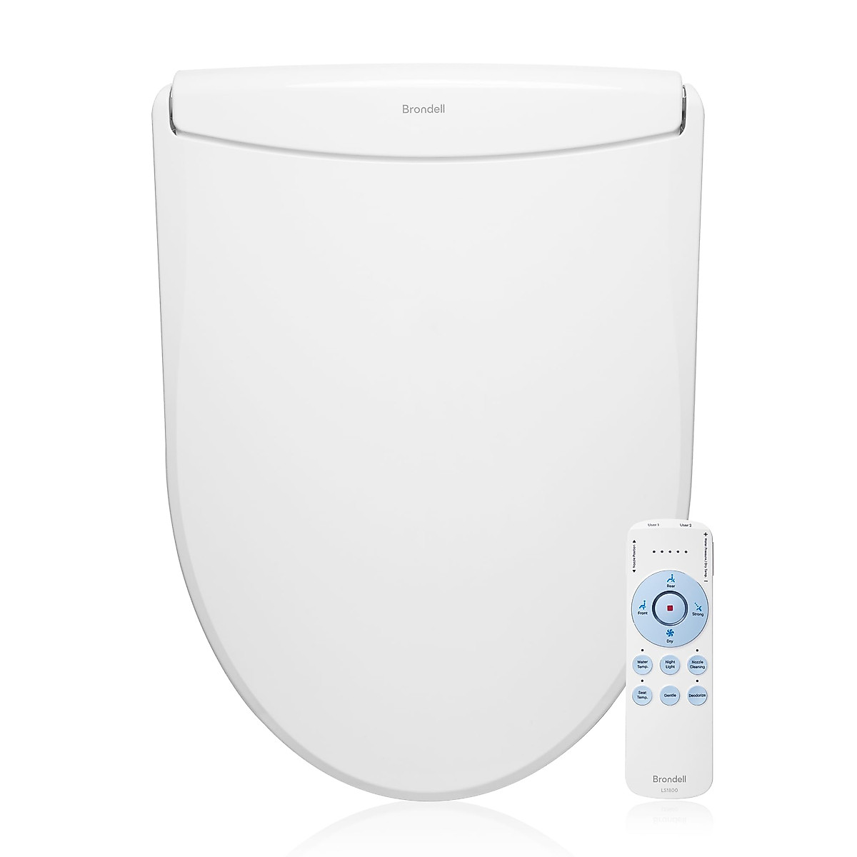 Brondell LS1800-RW Swash Electric Bidet Toilet Seat with Oscillating Stainless Steel Nozzle, Warm Air Dryer, Heated, Night Light, Gentle Close Lid, Thin Profile, Remote Control, Round