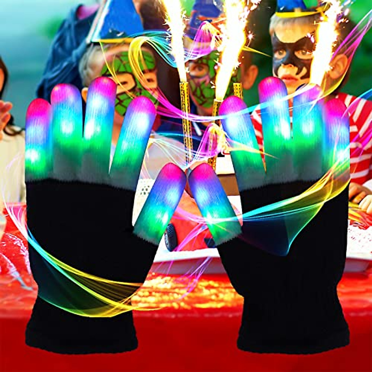 Glow LED Gloves for Kids and Adults, LED Flashing Rave Gloves Finger Light Gloves with Multi Modes, Colorful Light Up Warm Gloves for Party, Christmas, Birthday. Stocking Stuffers for Kids