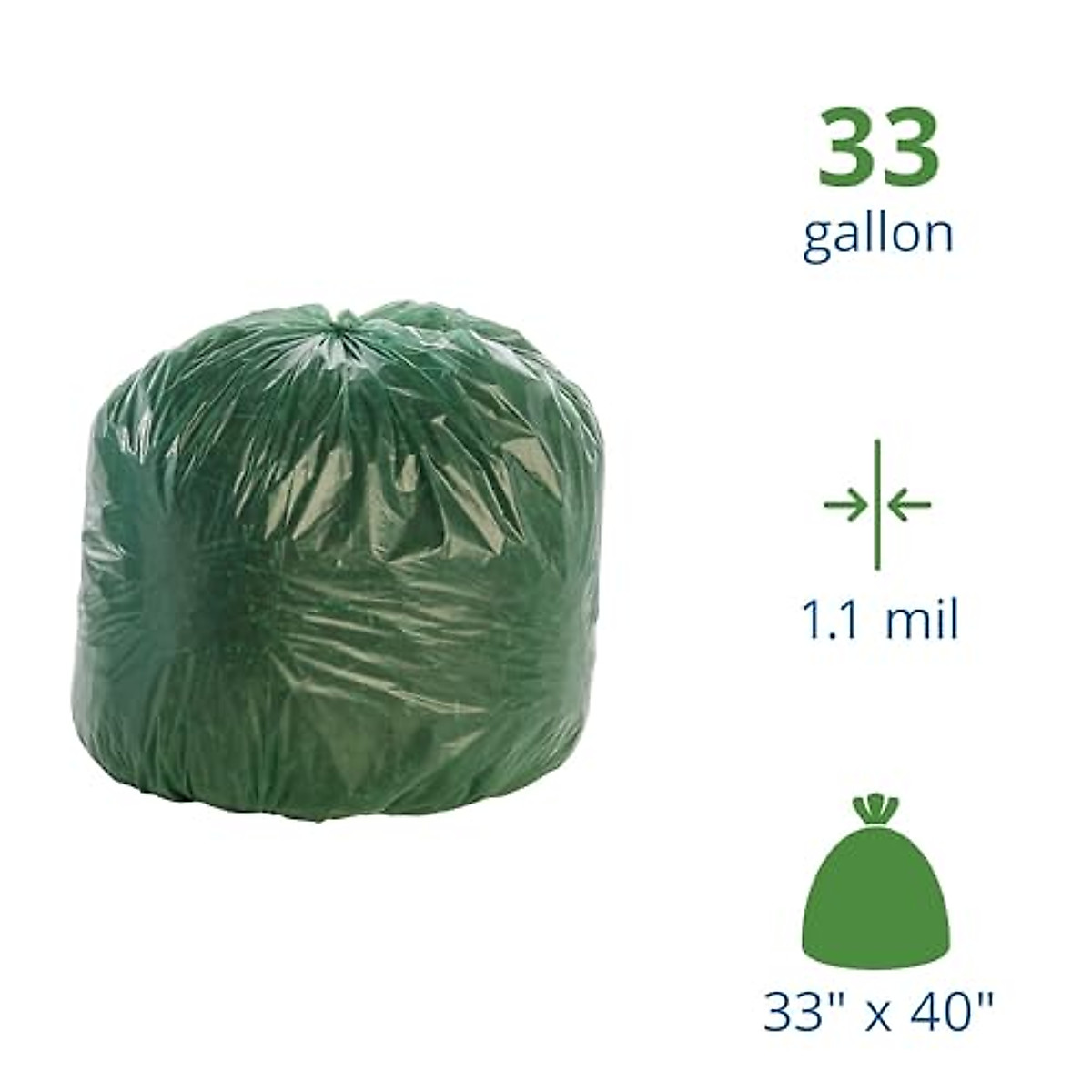 STOUT by Envision G3340E11 Controlled Life-Cycle Plastic Bags, 33" x 40", 33 gal capacity, 1.10 mil thickness, Green (Pack of 40)
