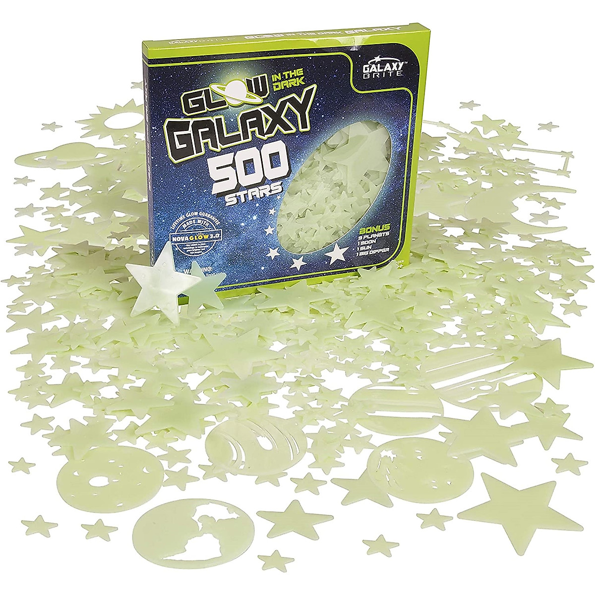 Glow in The Dark Stars for Ceiling, 500-Count, Largest Ceiling Glow Stars Assortment Includes Jumbo Sun, All 9 Planets, Bonus Moon and Entire Big Dipper Constellation Plus More! Stocking Stuffers
