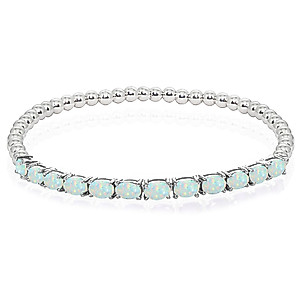 B. BRILLIANT Sterling Silver Synthetic White Opal Oval Beaded Stretch Stackable Bracelet for Women