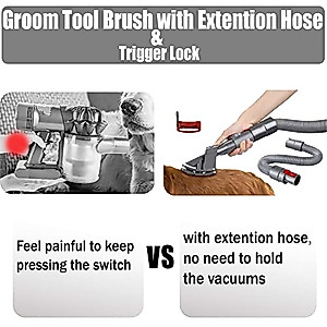 TPDL Groom Tool Dog Pet Attachment Brush Compatible with Dyson V7 V8 V10 V11 V12 V15 Vacuum Cleaner with Trigger Lock (Brush+Extention Hose+Trigger Lock)
