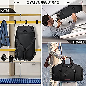 Gym Bag for Men Women 40L Water Resistant Sports Bag Gym Duffle Bag with Wet Pocket Large Travel Duffel Bag Weekender Overnight Bag with Shoe Compartment Black