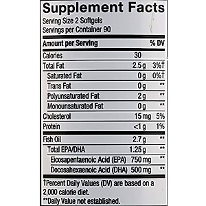 Nature's Way Ultra Pure Omega3 Fish Oil, 1250 mg EPA/DHA, Mint, 180 Softgels
