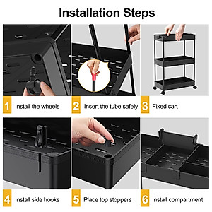 SPACELEAD Storage Cart 4 Tier, Storage Organizer Bathroom Rolling Utility Cart, Slide Out Mobile Shelving Unit Cart with Wheels, Office, Bathroom, Kitchen, Laundry Room & Narrow Places( Black )