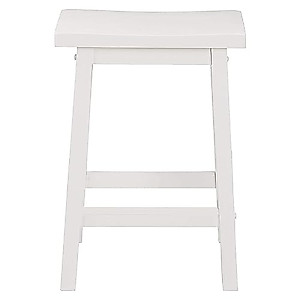 PJ Wood Classic Saddle-Seat 24" Tall Kitchen Counter Stools for Homes, Dining Spaces, and Bars w/Backless Seats, 4 Square Legs, White (4 Pack)