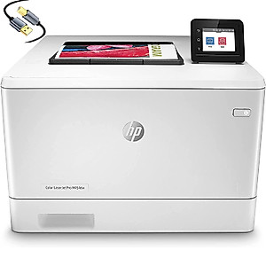 HP Color Laserjet Pro M454dw Print only Wireless Ethernet Laser Printer for Home Office, 28 ppm, 2.7" Touchscreen, 600 x 600 dpi, 8.5 x 14, 512MB RAM, Auto Duplex Printing, White, Cbmou Printer Cable