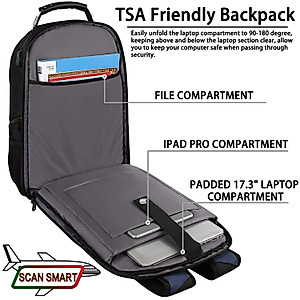 17.3 Laptop Backpack for Men Women, Extra Large Travel laptop Backpack with Rain Cover, TSA Friendly Flight Approved with RFID Anti Theft Pocket and USB Charger Port, Water Resistant School BookBag