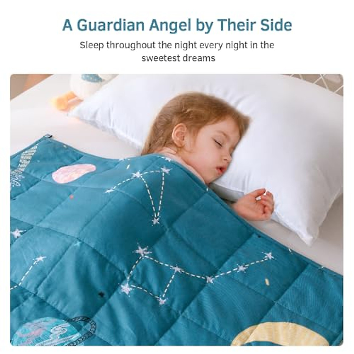 Mr. Sandman Weighted Blanket 3 Pounds Washable, Best for 20-40lb Breathable Cotton Heavy Blanket with Nontoxic Glass Beads - 36" x 48" Star Moon Blue