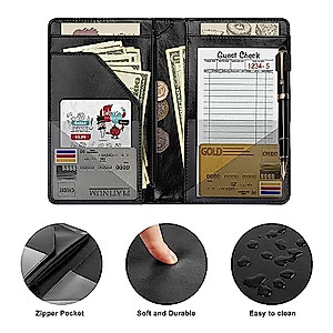 EcoVision Server Book for Waitress/Waiter Book, Premium Pu Leather Waitress Book with Money Zipper Pocket, Fits in Server Apron and Holds Receipts, Pocket Money, and Guest Check for Restaurants (Black)