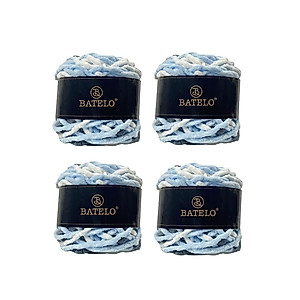 BATELO 4 Skein Chenille Yarn Velvet Yarn Blanket Yarn Amigurumi Yarn Soft Yarn Plush Yarn Scarf Yarn for Crocheting & Knitting 4×100gr(43yd) - White&Blue&Gray