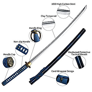 DISPATCH Handmade Samurai Sword, 40 inch 1060 High Carbon Steel, Damascus Steel, Forged Samurai Sword, Full Tang Dynasty, Clay Tempered