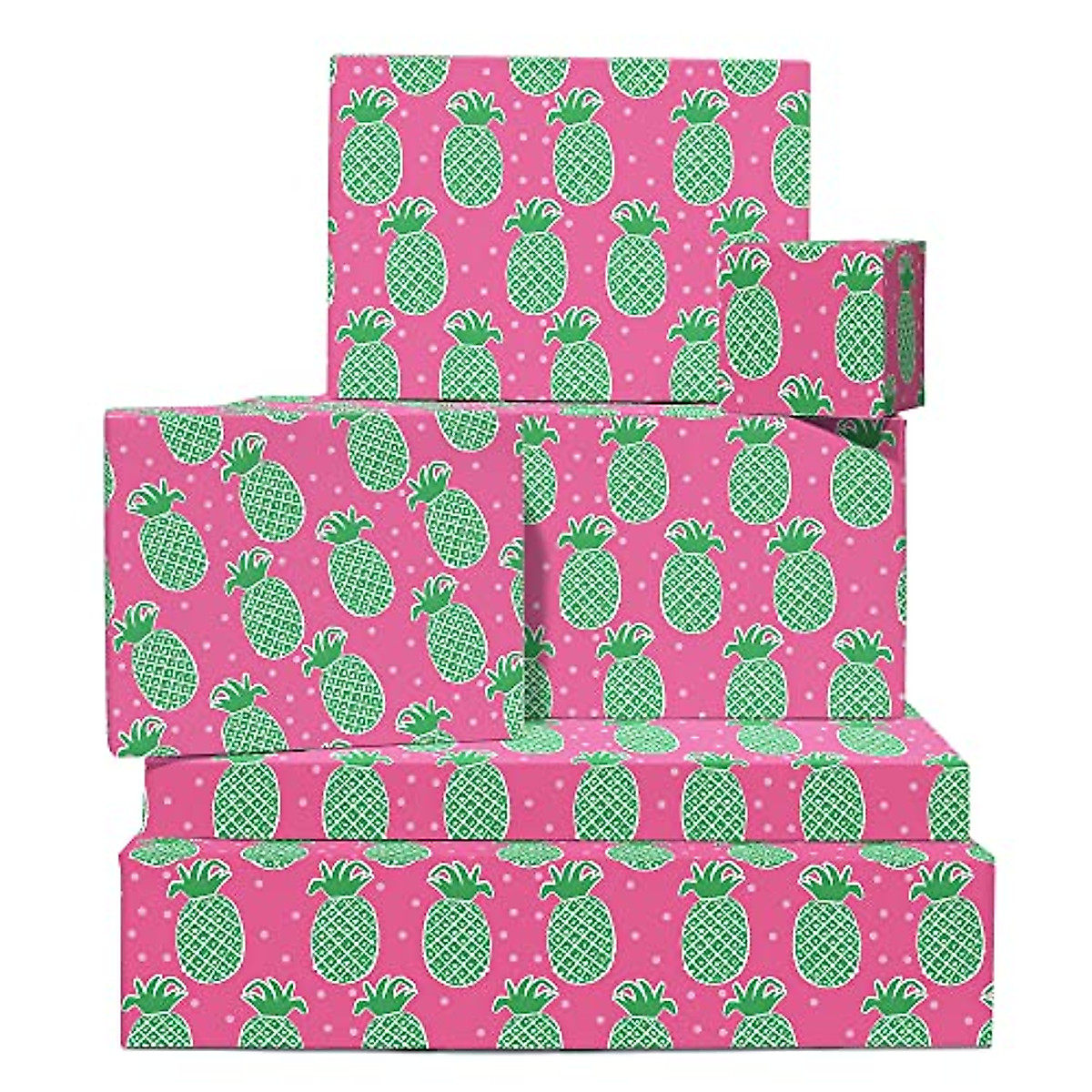 CENTRAL 23 Birthday Gift Wrap - Pineapple Wrapping Paper - 6 Sheets of Fruit Gift Wrap for Her - Tropical Themed Birthday - Pink Green - Summer - Comes With Fun Stickers