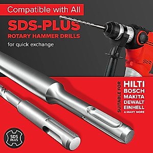 KSP-TEC® | Carbide - Cross Tipped SDS-Plus Rotary Hammer Drill and Chisle Bit Set with Storage Case for Masonry, Concrete, Brick, Stone