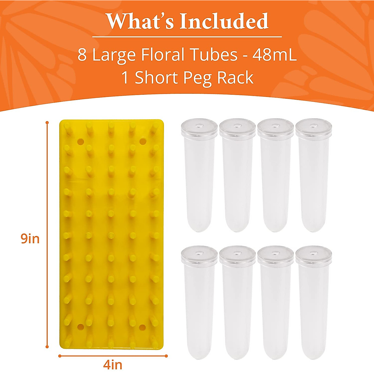 Short Peg Rack with 8 Large Floral Tubes to Feed Caterpillars Fresh Milkweed Cuttings, Host Plants, and Nectar Flowers by MONARCH BUTTERFLY LIFE