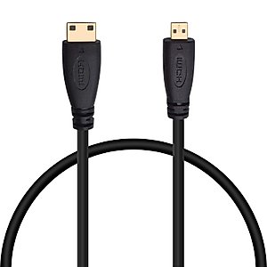 BronaGrand Micro HDMI Male Type D to Type C Mini HDMI Male Connector Adapter Cable Cord Black,0.3 Metre