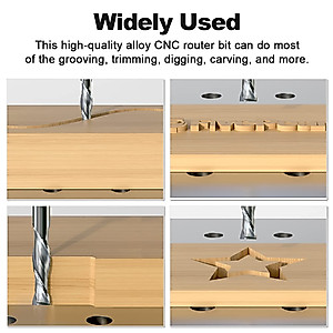 FivePears Up Cut Spiral Router Bit for CNC, 1/4 inch Cutting Diameter and 1 inch Cutting Length 1/4 inch Shank Carbide End Mill Router Bit for Wood Carving Engraving Grinding Grooving