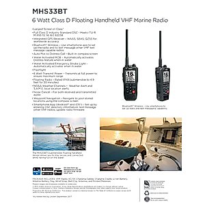 Uniden MHS335BT 6W Class D Floating Handheld VHF Marine Radio with Bluetooth, Text Message Directly To Other Vhf Text Message Capable Radios, IPX8 Submersible Design