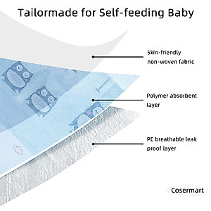 Cosermart Disposable Bibs for Baby, 50 pcs Disposable Travel Bibs with Crumb Cather for Kids Self Feeding-Leak Proof, Soft, Individual Wrapped (Owl)