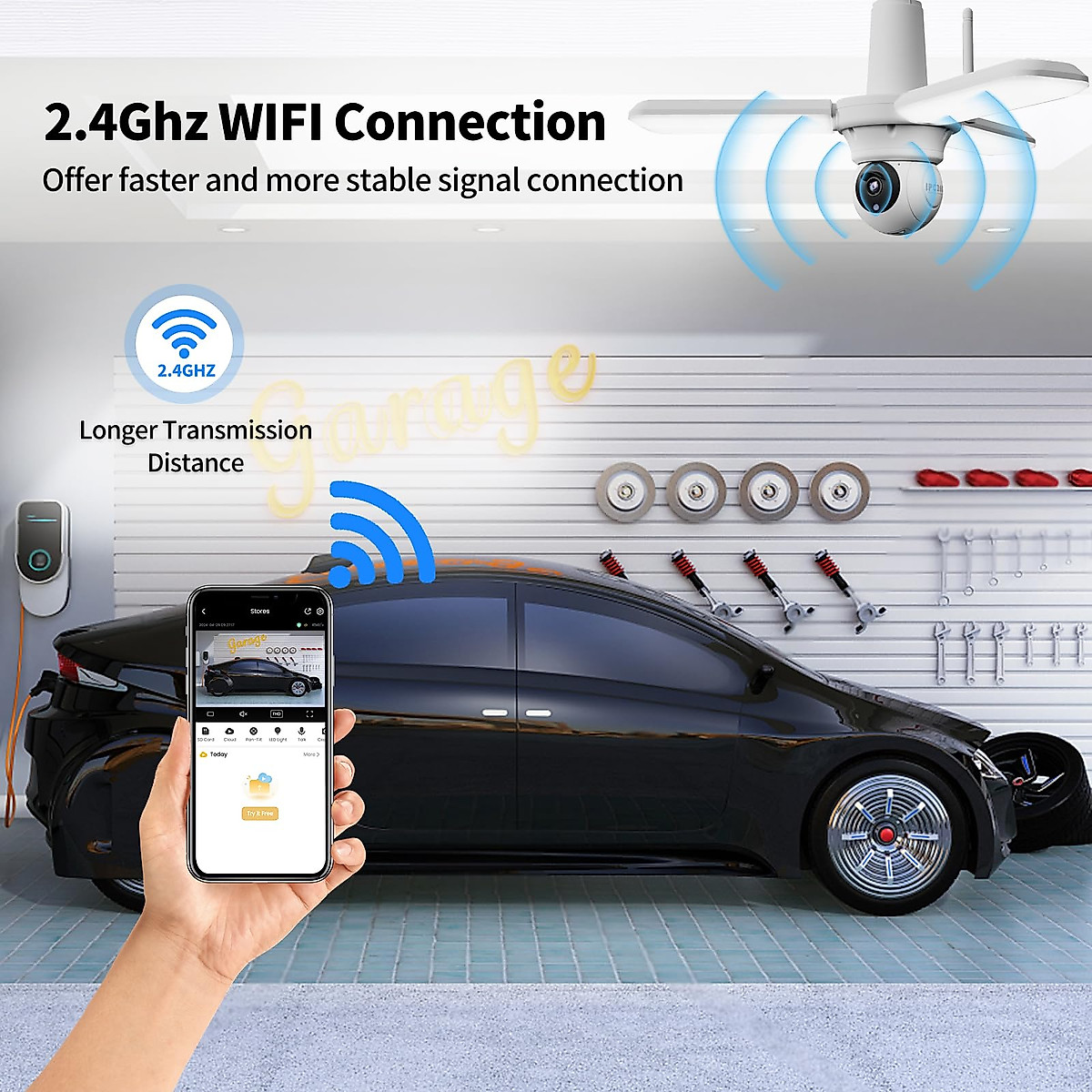 OHBET LED Garage Light Bulb with Camera, 2 in 1 Floodlight Security Camera with 3 Adjustable Panels Smart AI Human Detection Screw-in E26 Base Motion Sensor Two-Way Audio Color Night Vision