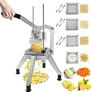 VEVOR Commercial Chopper w/ 4 Replacement Blades Commercial Vegetable Chopper Stainless Steel French Fry Cutter Potato Dicer & Slicer Commercial Vegetable Fruit Chopper for Restaurants & Home Kitchen