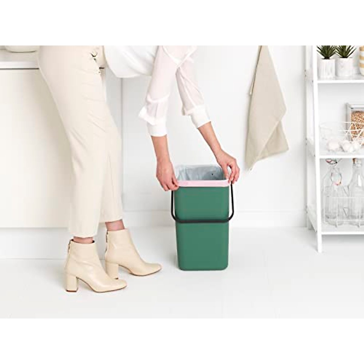Brabantia Sort & Go Kitchen Recycling / Garbage Trash Can (6.6 Gal / Fir Green) Stackable Refuse Organiser with Handle & Removable Lid, Easy Clean, PerfectFit Bags Included