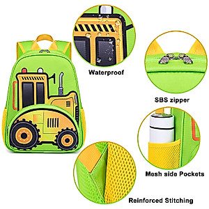 BTOOP Toddler Backpack Boys Cute Kids School Backpack Preschool Kindergarten Bookbags Nursery Daycare Toddler Bags, Tractor-fluorescent Green