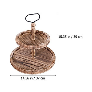 Cabilock 1Pc Two-Tier Pallet Rustic Jewelry Tray Cake Stand Wedding Cake Tower Dessert Display Holder Party Treat Stand Round Cupcake Holder Cake Display Tray Wooden Candy Office Food Rack