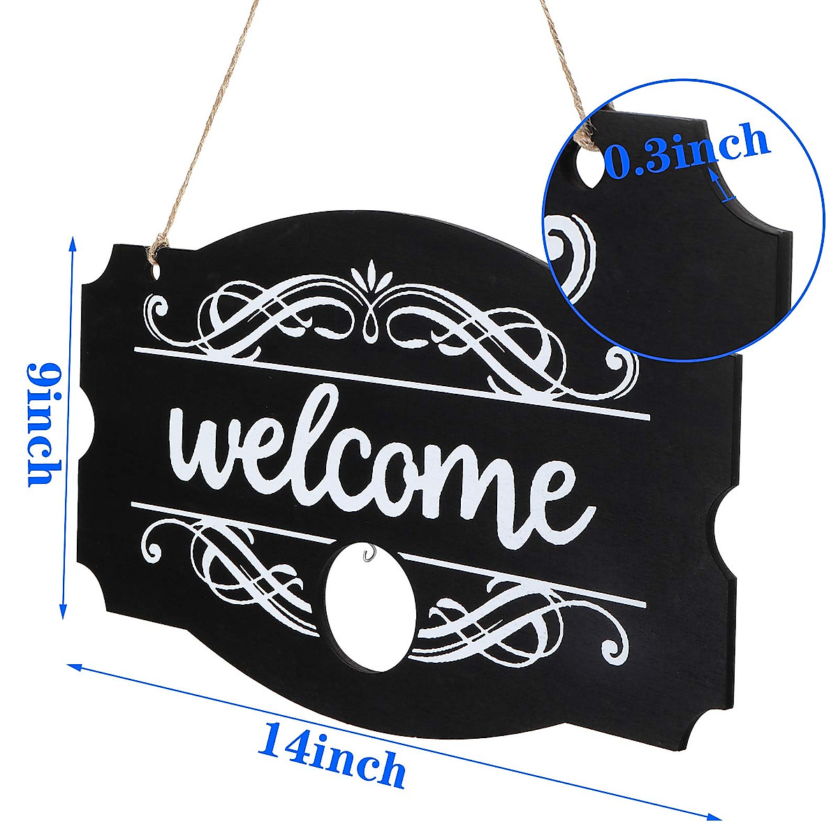 Jetec Welcome Door Sign Christmas Decor Fall Sign Seasonal Front Door Rustic Wood Welcome Notation Wall Hanging Porch Easter Interchangeable 14 x 9 Inch(Black with White Letters)