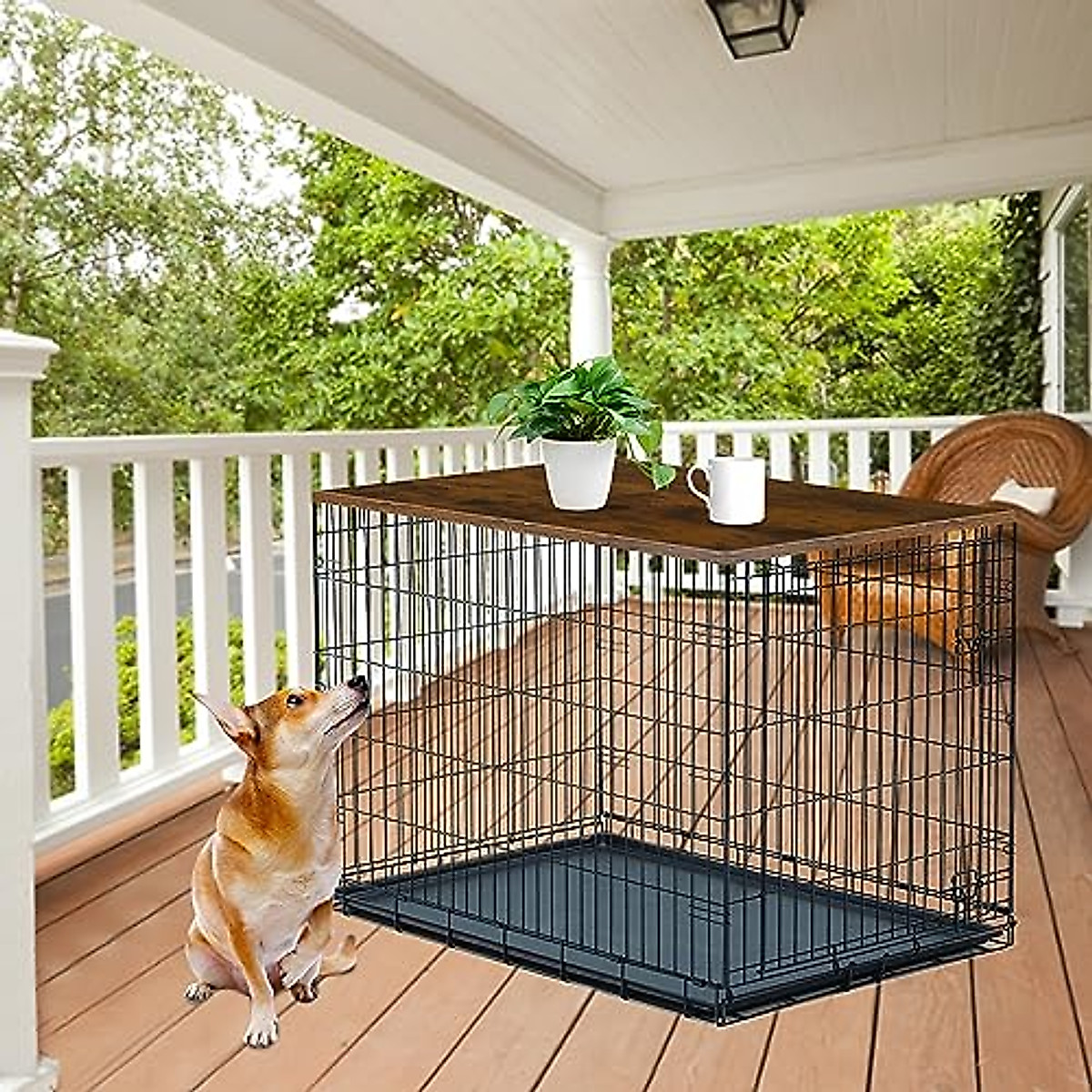 Deblue 42in Dog Crate Topper, Dog Kennel Table Topper, Rustic Style Decorative Dog Crate Topper for Small and Large Dogs