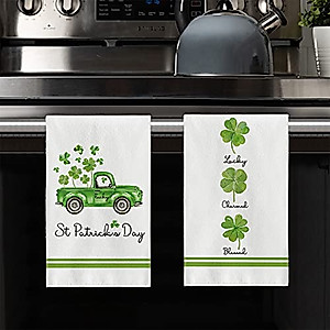 Artoid Mode Lucky Charmed Blessed Kitchen Dish Towels, 18 x 26 Inch Seasonal St. Patrick's Day Lucky Clover Shamrock Truck Ultra Absorbent Drying Cloth Tea Towels for Cooking Baking Set of 2