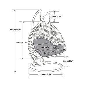 Deluxe Swing Chair Outdoor Furniture PE Rattan Wicker Hanging Hammock with Stand, Cushioned Loveseat Chaise Lounger, Perfect for Patio, Garden, Porch, Backyard, House, Indoor Decor (CHARCOAL)
