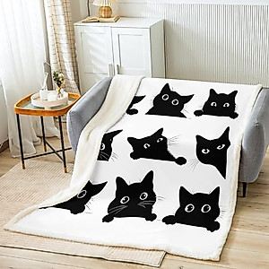 Feelyou Black Cat Fuzzy Blanket for Kids Toddler Cute Pet Cats Fleece Throw Blanket Kawaii Kitten Plush Blanket and Throws Super Soft Cozy Animal Sherpa Blanket 50"X60"