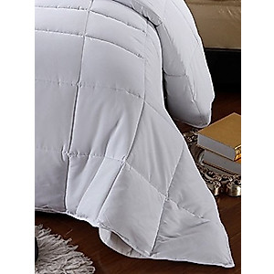 sheetsnthings 8 Piece Bed in a Bag Full Size Set Includes: 100% Cotton, 300TC Striped Navy (Sheet Set + Duvet Cover Set) + All Season White Down Alternative Comforter