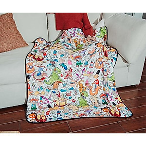 Nickelodeon Cartoon Collage Fleece Throw Blanket | Soft Polyester Cover For Sofa, Bed | 45 x 60 Inches