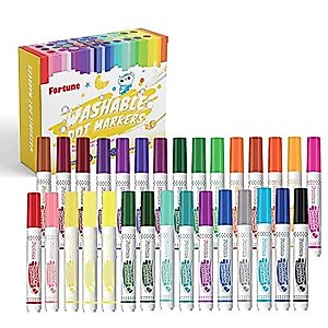 Washable Dot Markers Paint Art – 30 Colors Fine Tip 8mm Dotters Non-Toxic Water Based Shuttle Supplies Kit for Toddlers and Adults