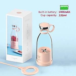 Portable Mini Blender with Wireless Charging for Home, Office & Outdoor 350ml, Spillproof, Travel Bottle for Juice, shakes and smoothies (PINK)