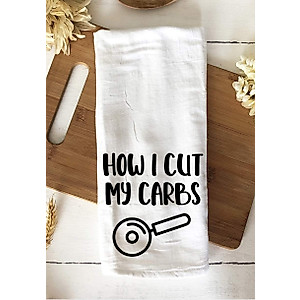 Handmade Funny Kitchen Towel - Funny Kitchen Puns Hand Towel for Pizza Lovers How I Cut My Carbs - 28x28 Inch Perfect for Chef Housewarming Christmas Mother's Day Birthday Gift (How I Cut My Carbs)