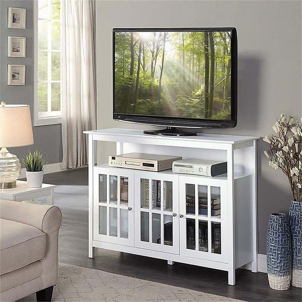 Convenience Concepts Big Sur Deluxe TV Stand with Storage Cabinets and Shelf for TVs up to 55 Inches, White