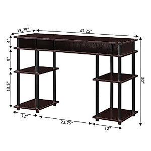 Convenience Concepts Designs2Go No Tools Desk Home Office Desk with Shelves, Corner Shelf Vanity Desk Computer Desk Nail Table for Nail Tech - 47.25" L x 15.75" W x 30" H, Espresso/Black